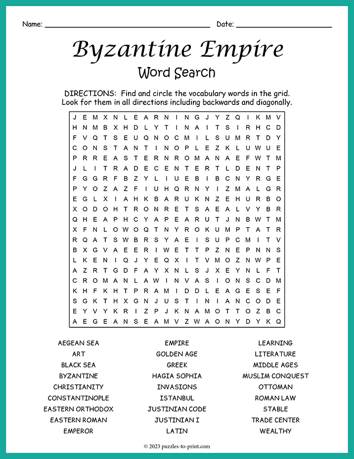 Byzantine Empire Word Search