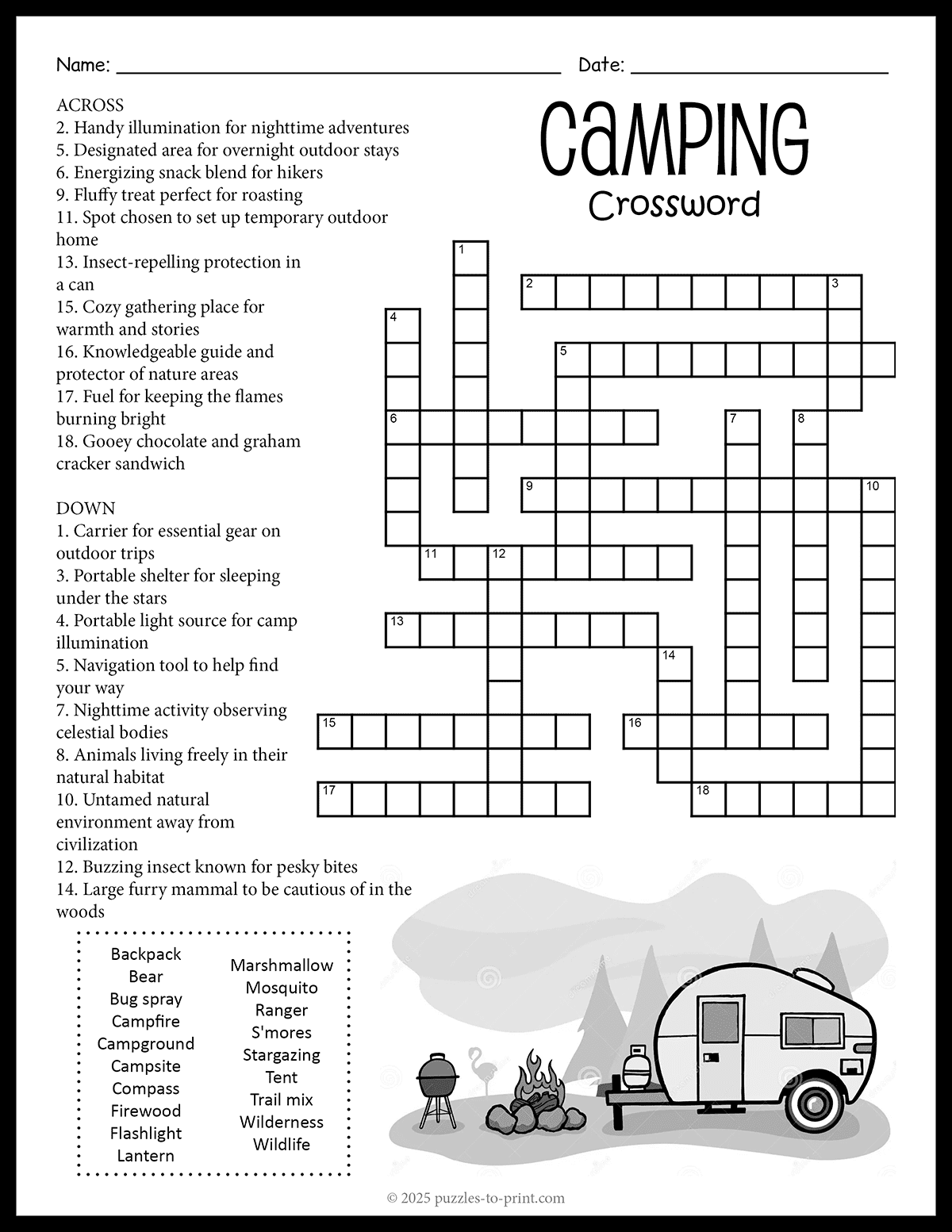 Camping Crossword