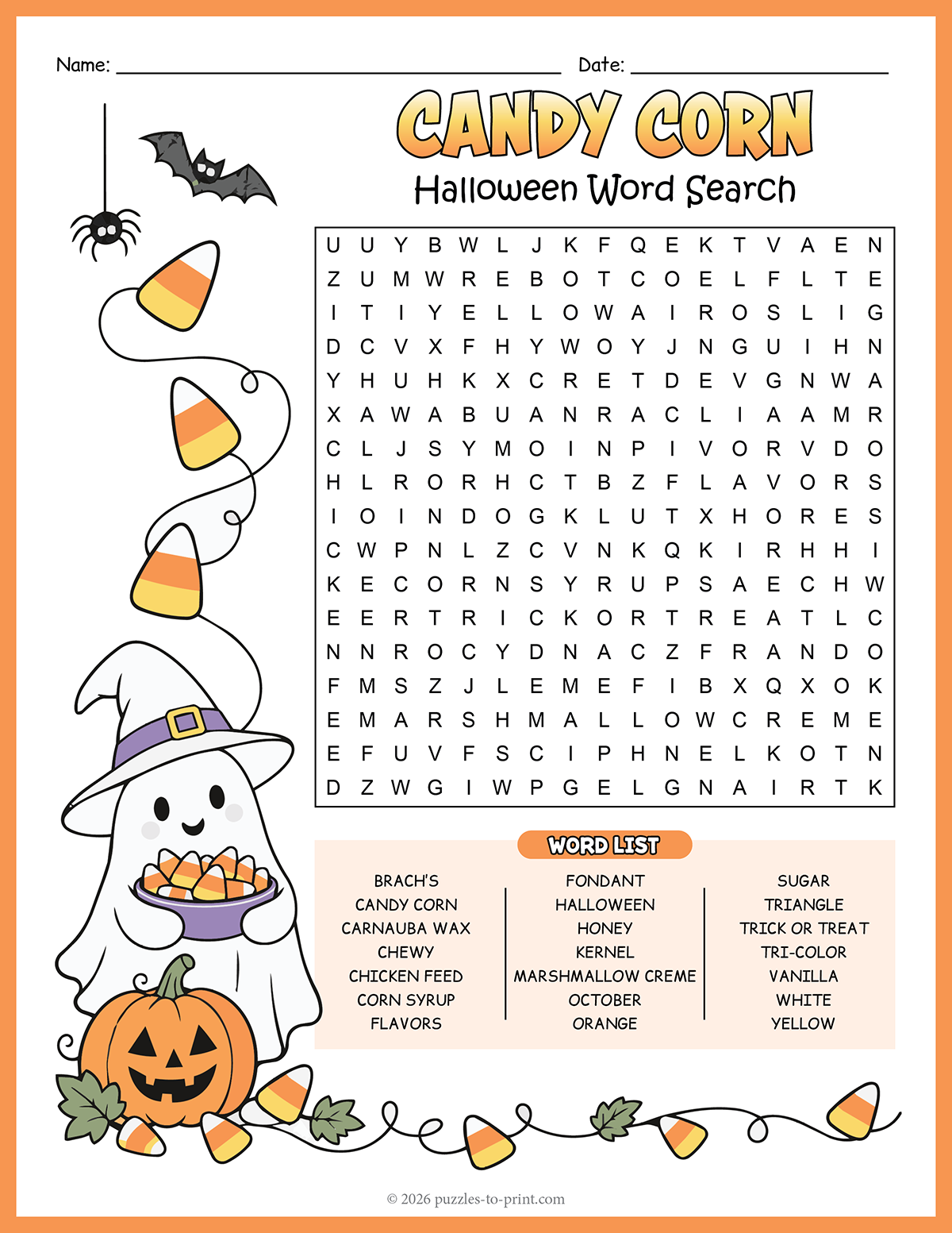 Candy Corn Word Search Puzzle - Free Printable PDF Activity