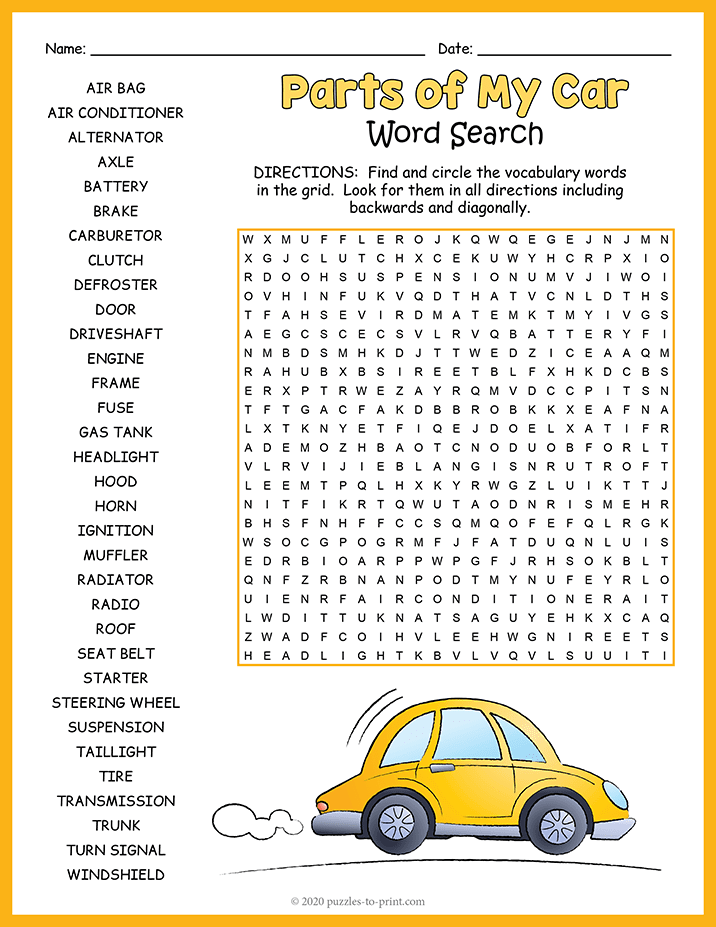 Car Parts Word Search