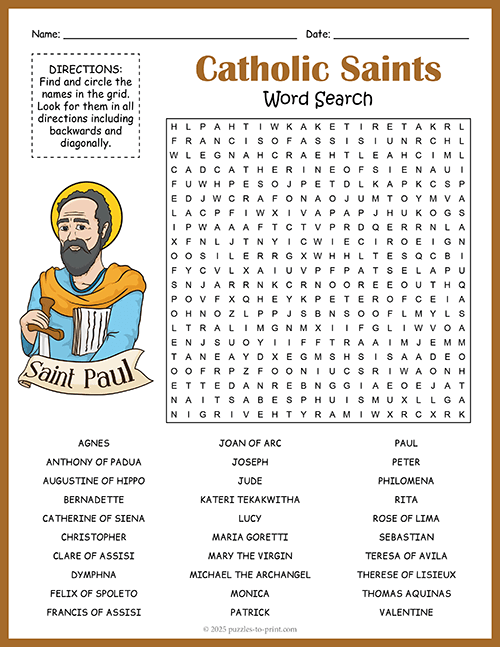 Catholic Saints Word Search