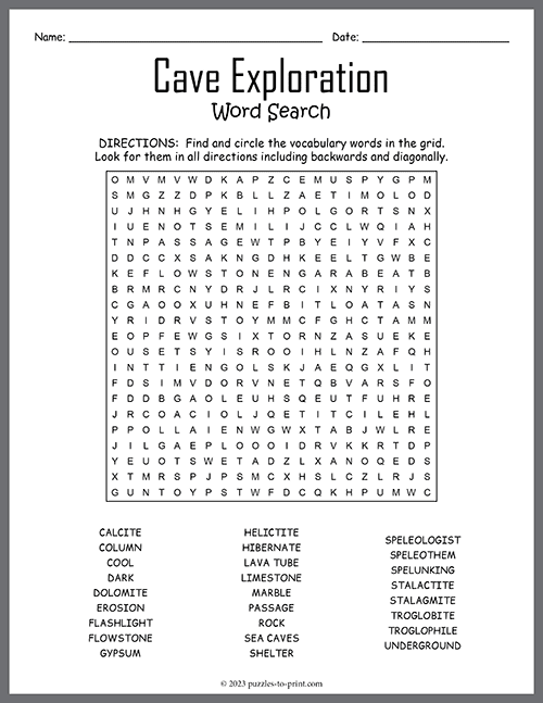 Cave Exploration Word Search