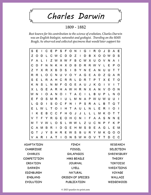 Charles Darwin Word Search