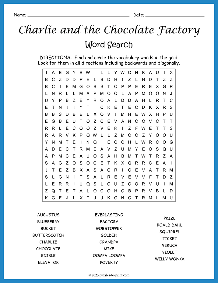 Charlie and the Chocolate Factory Word Search