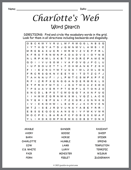Charlotte's Web Word Search