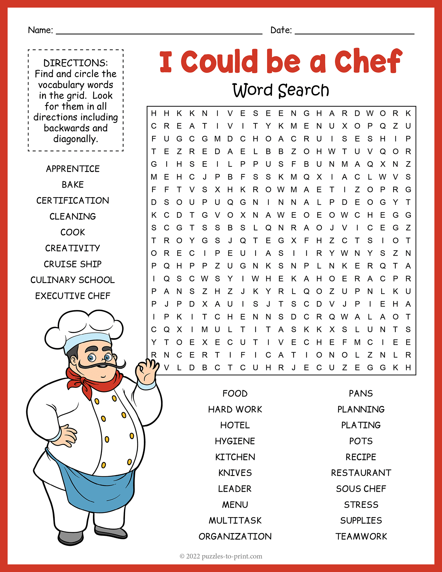 Chef Word Search