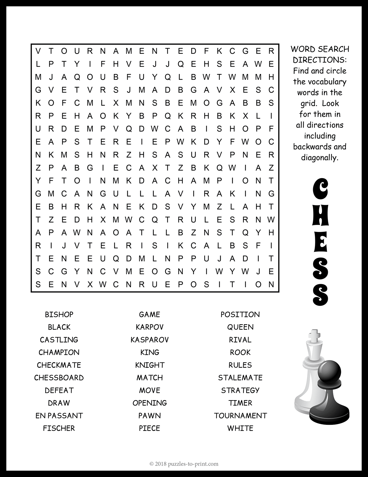 Chess Word Search Puzzle
