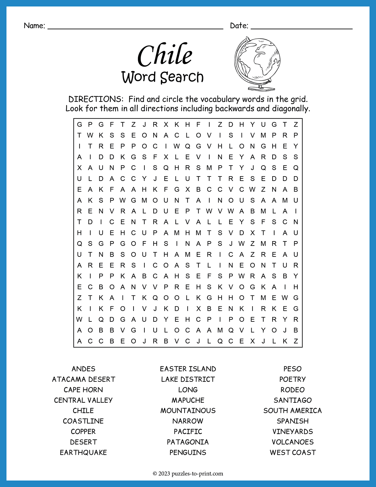 Chile Word Search