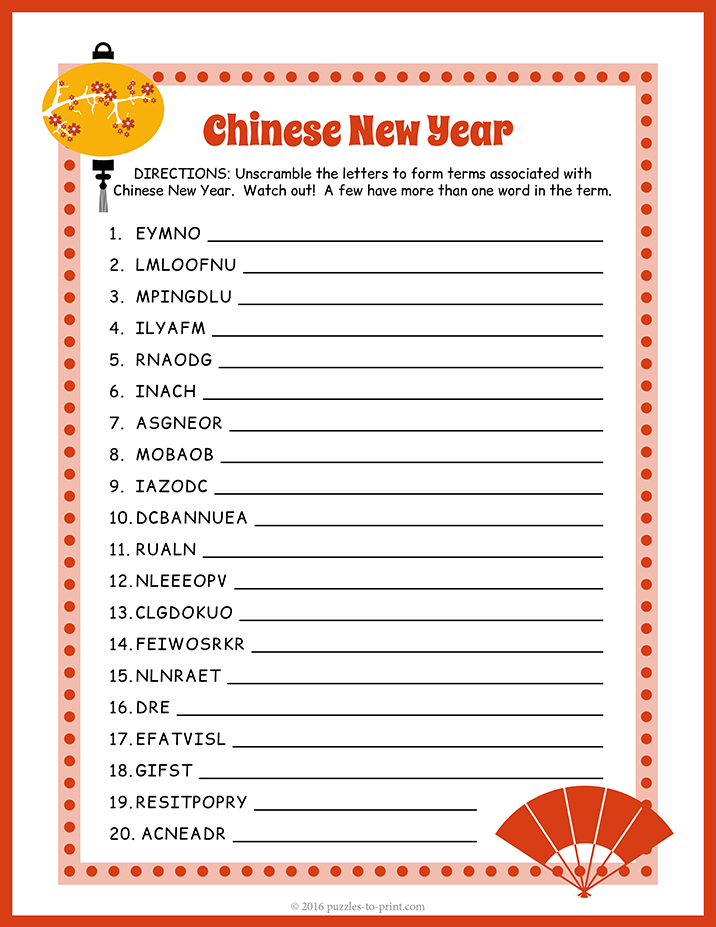 Chinese New Year Word Scramble