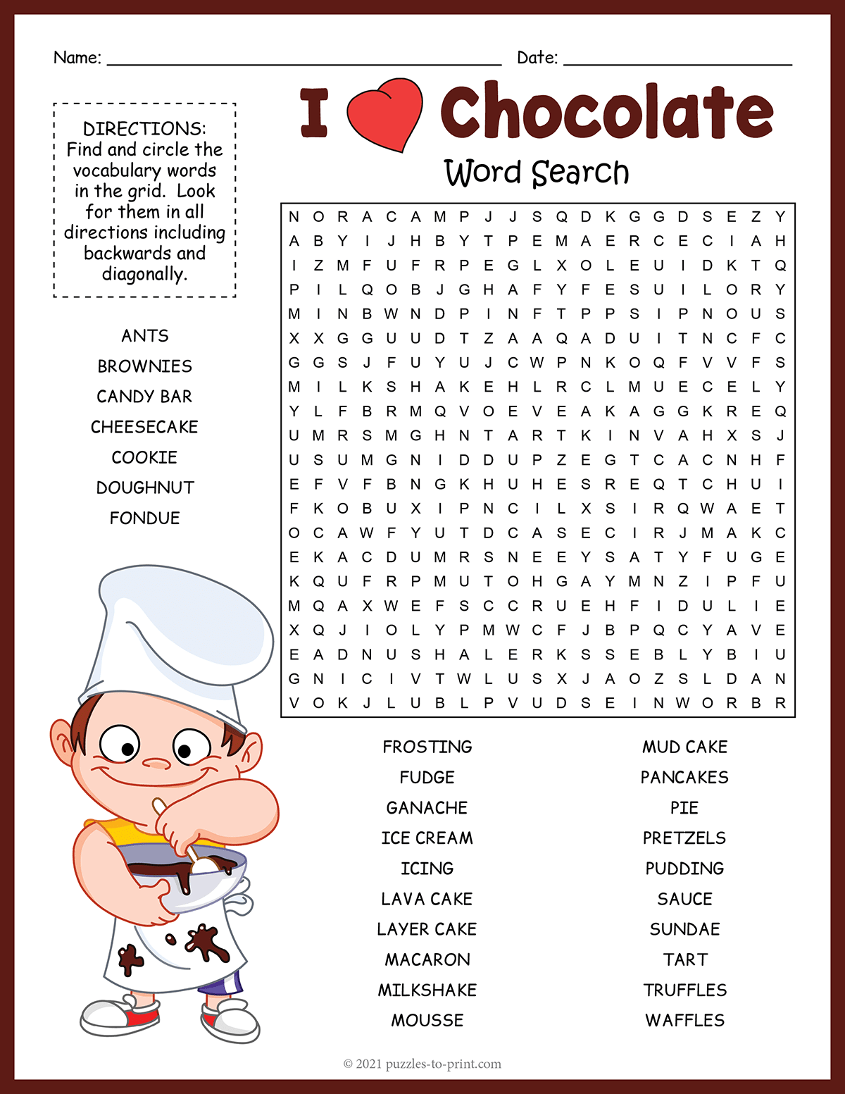 Chocolate Word Search