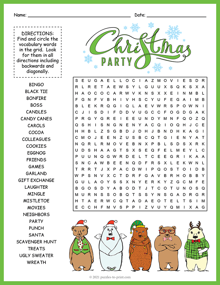 Christmas Party Word Search