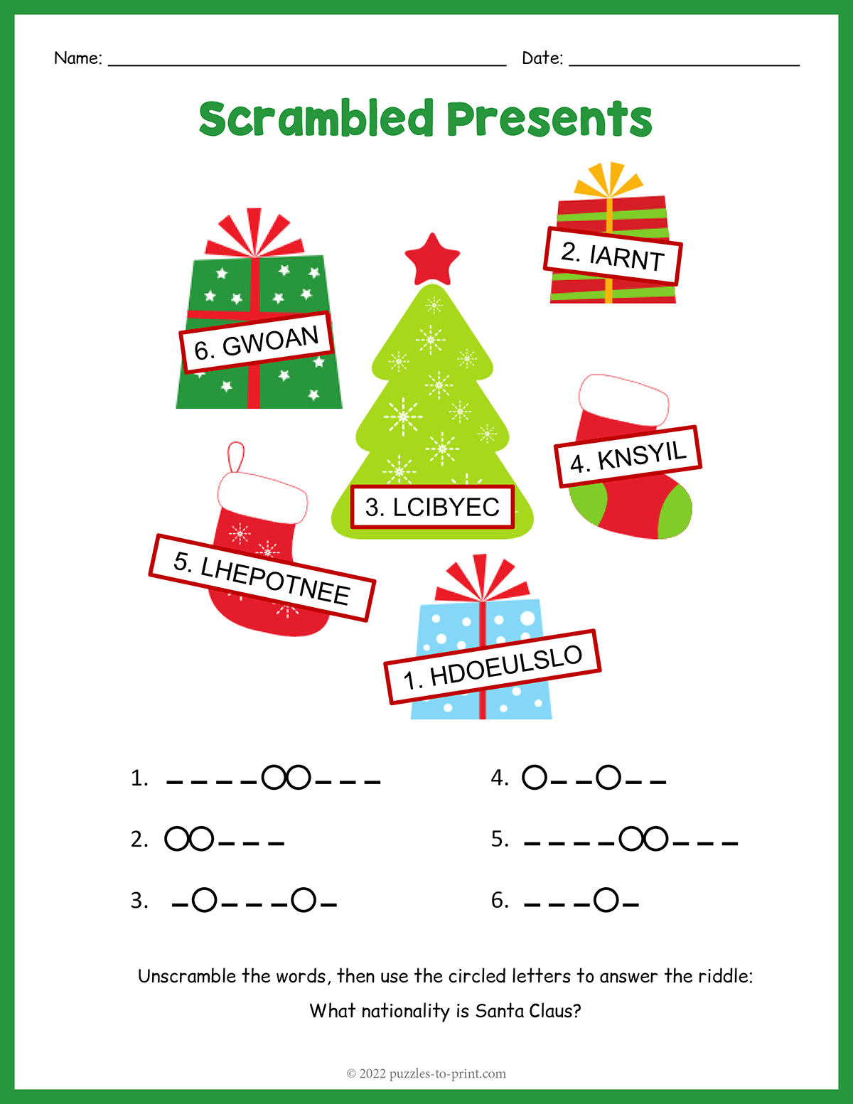 Christmas Unscramble Worksheets