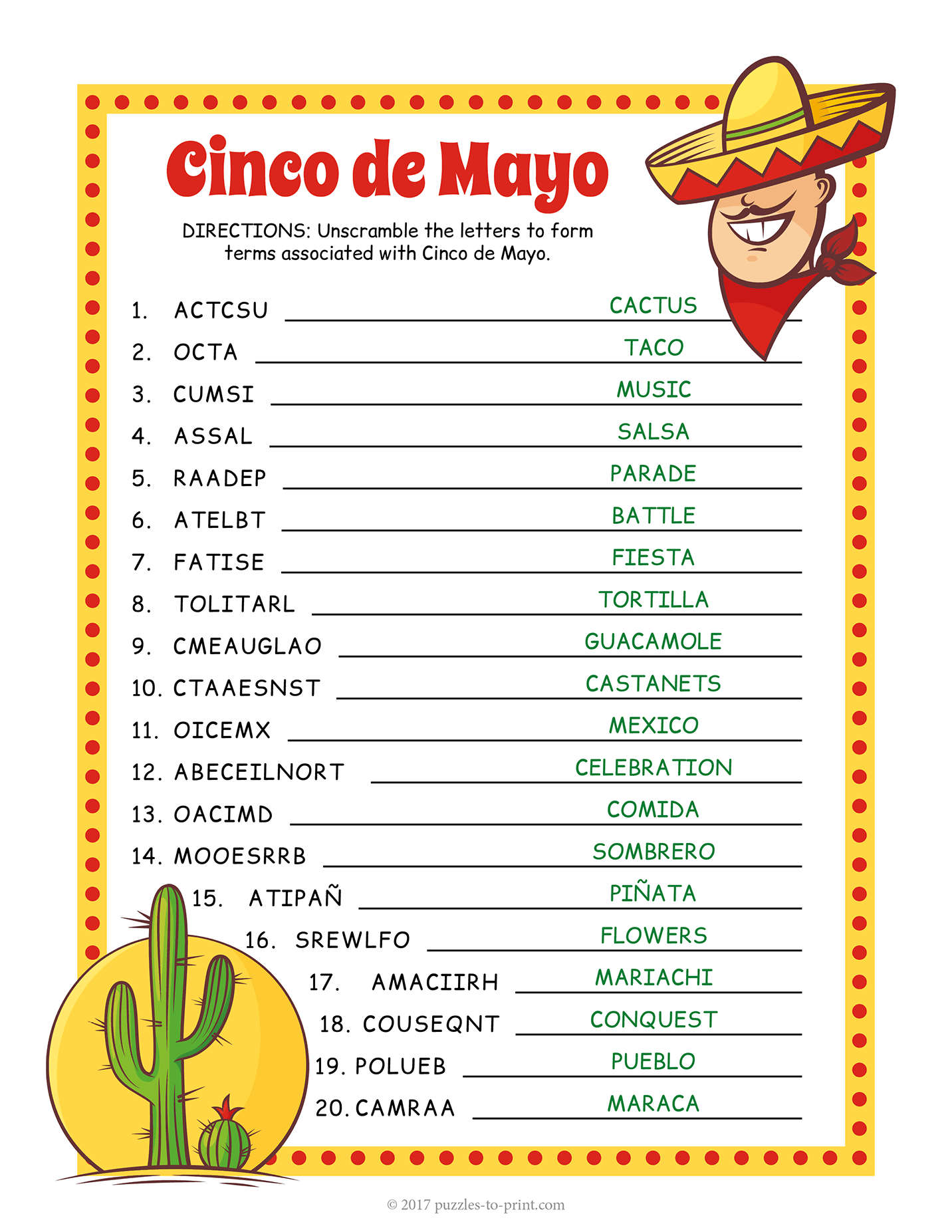Cinco de Mayo Word Scramble