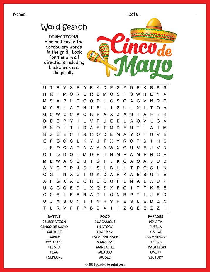 Cinco de Mayo Word Search