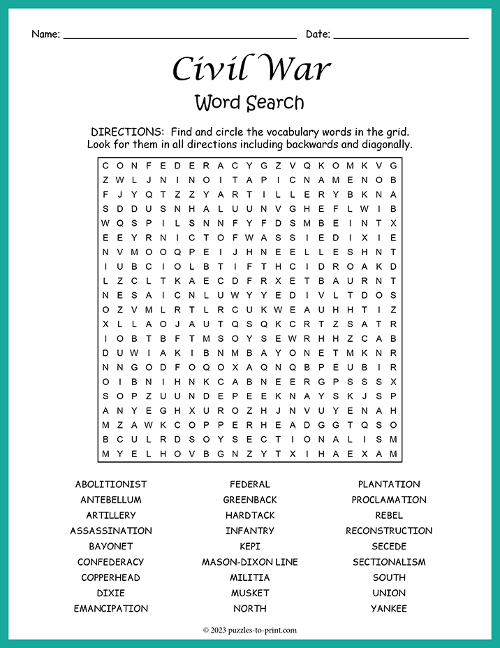 Civil War Word Search