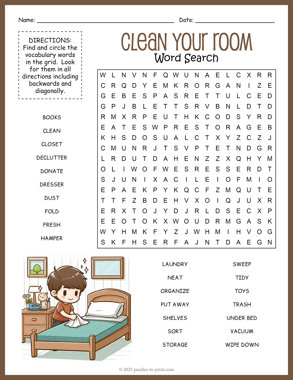 Clean Your Room Word Search