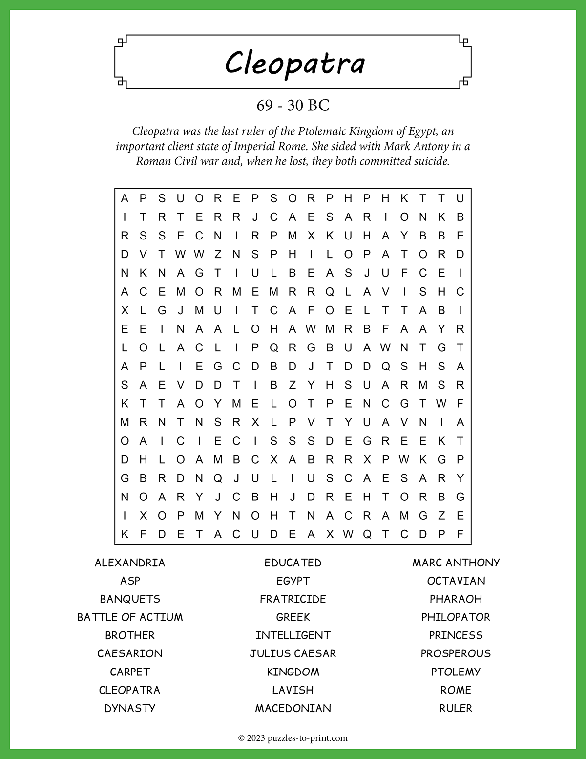 Cleopatra Word Search