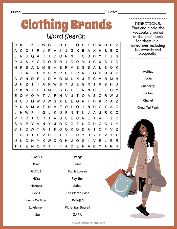 Clothing Brands Word Search