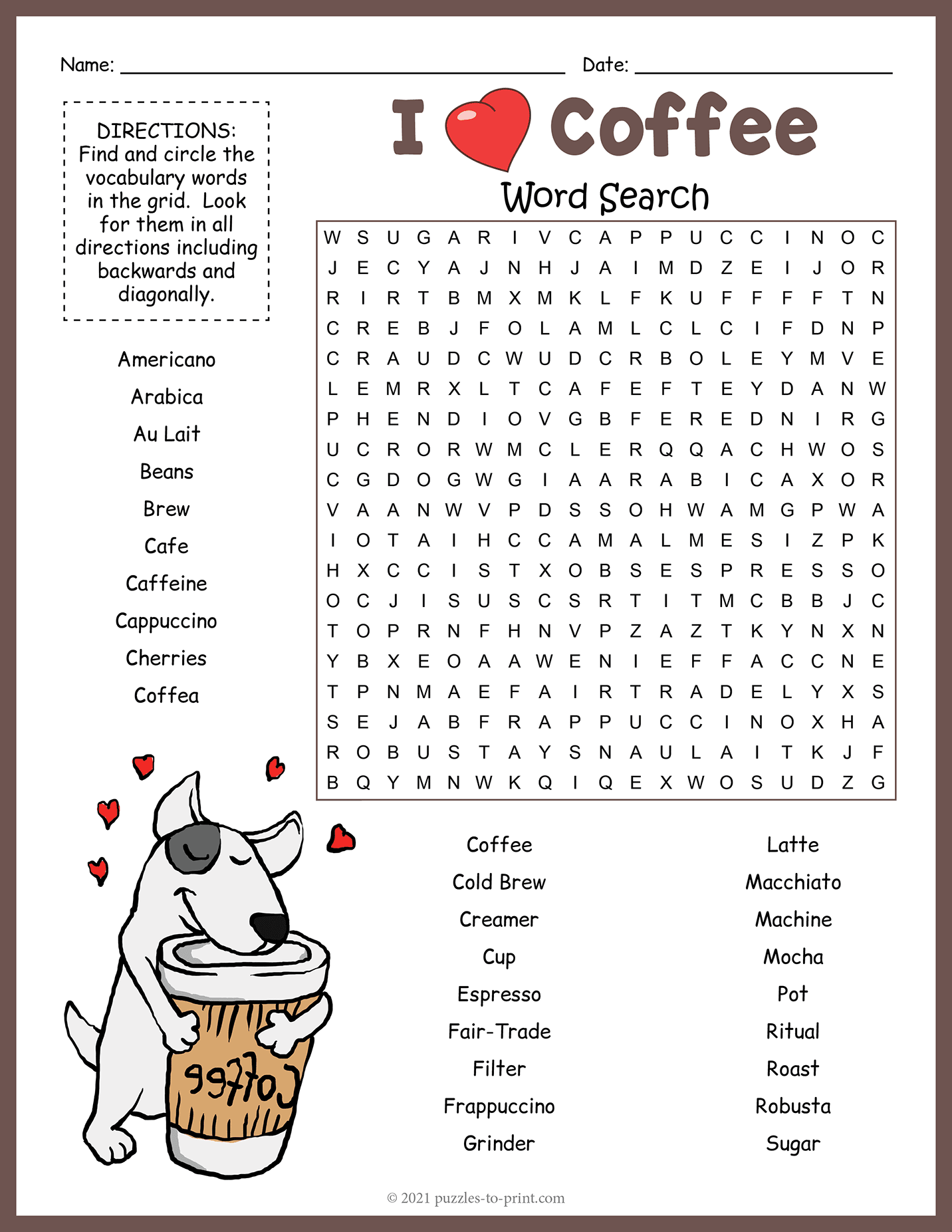 Coffee Word Search