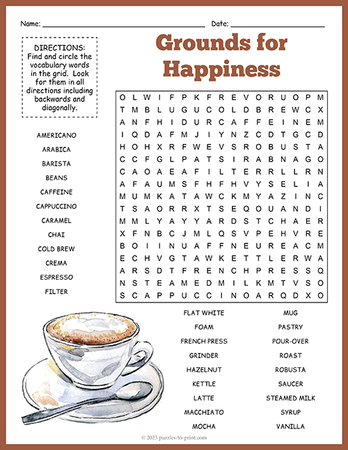 Coffeehouse Word Search