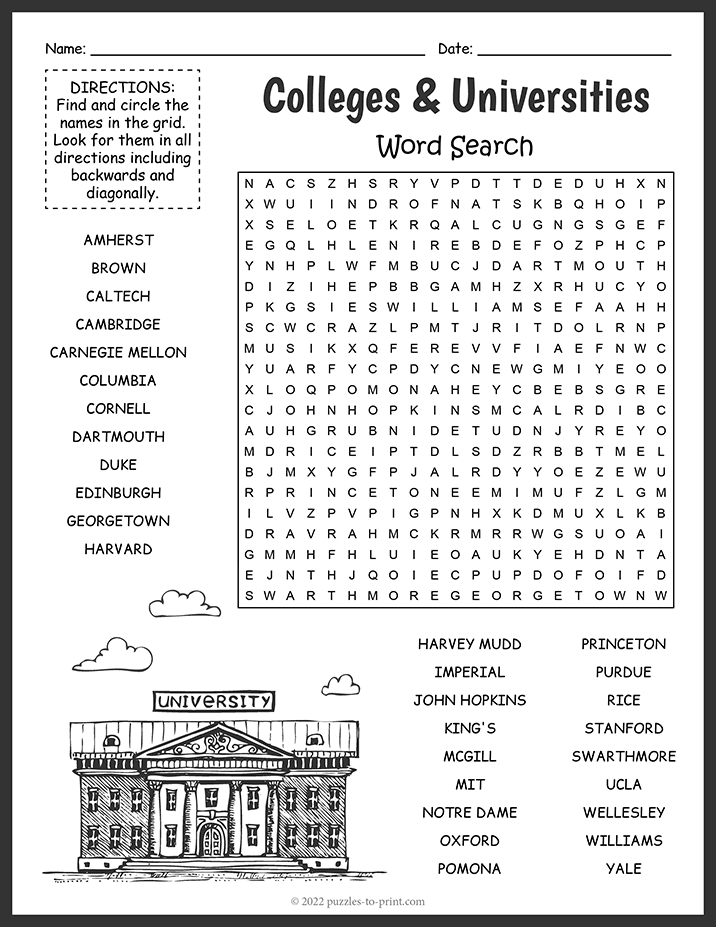 Colleges Word Search