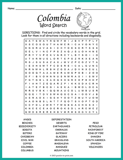 Colombia Word Search