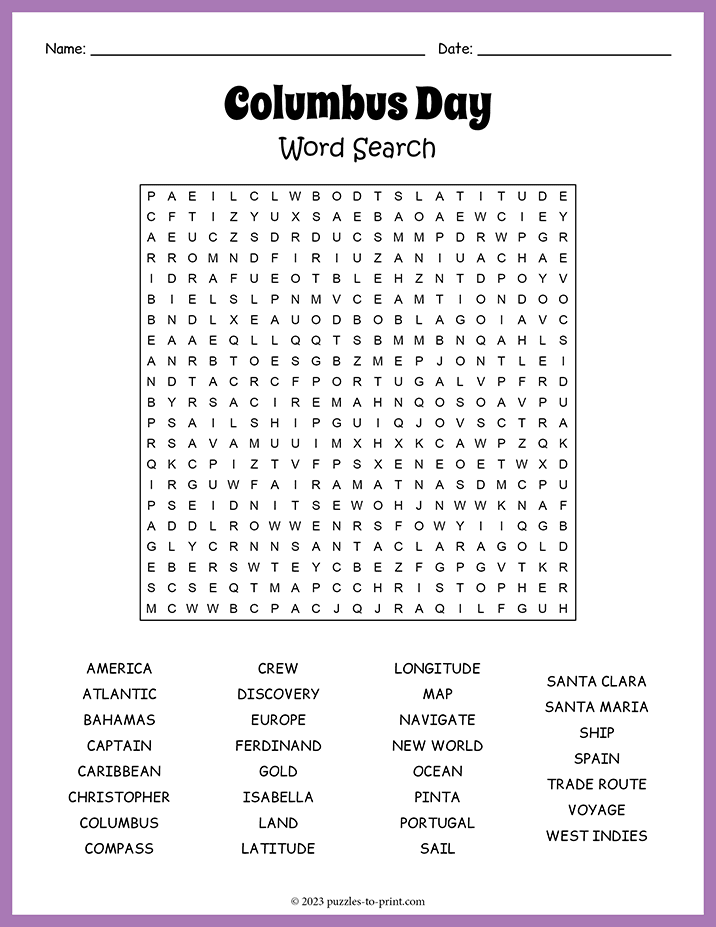 Columbus Day Word Search