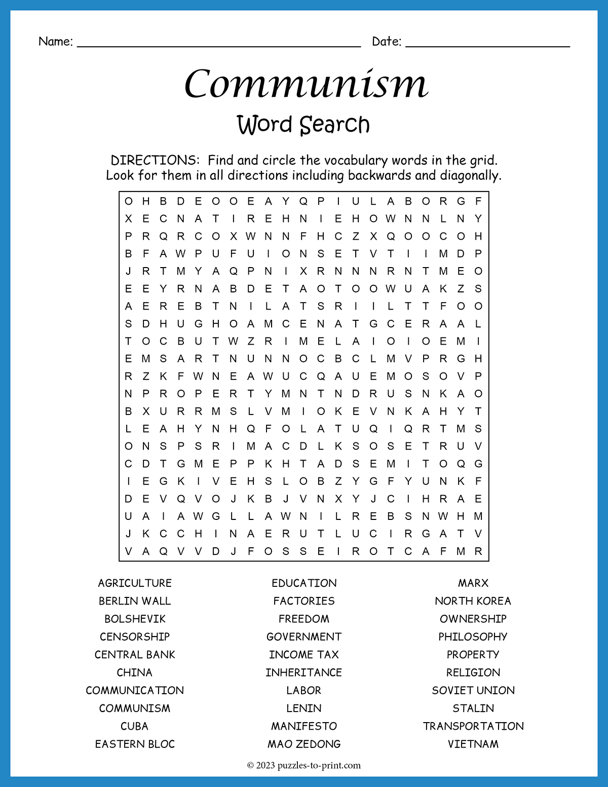Communism Word Search
