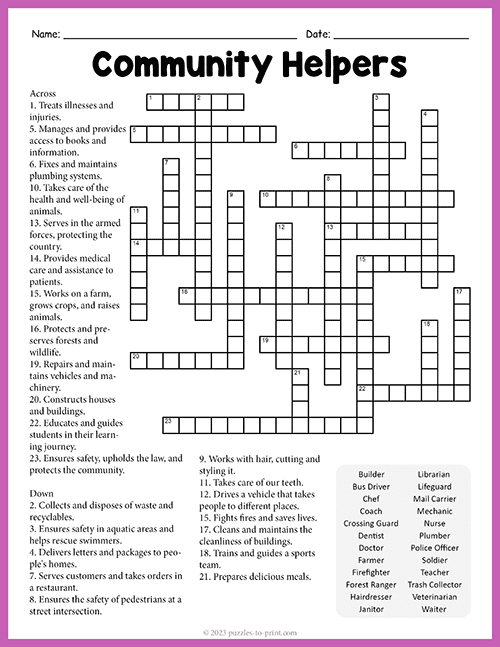Community Helpers Crossword