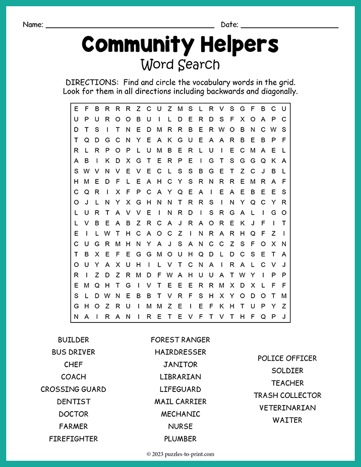 Community Helpers Word Search