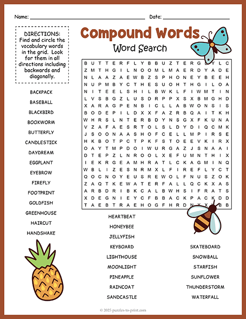 Compound Words Word Search