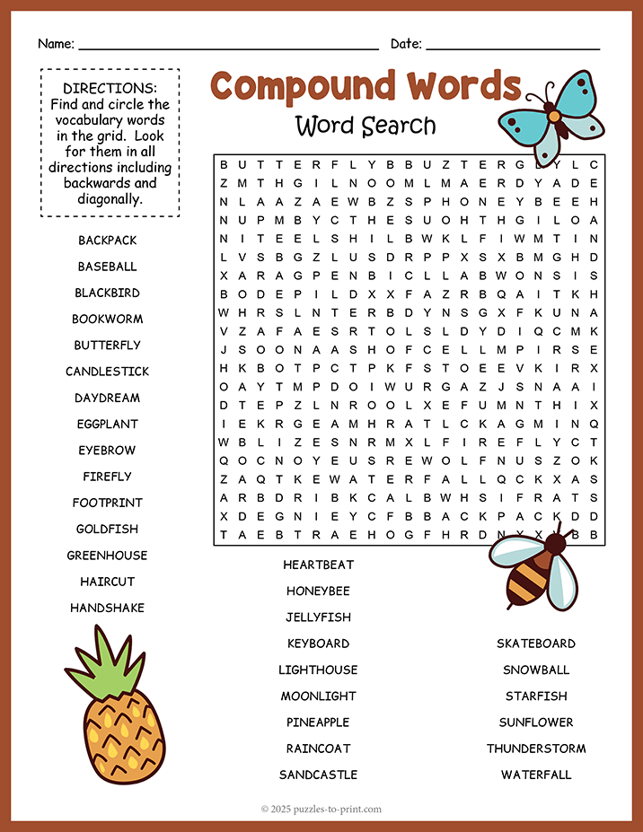 Compound Words Word Search