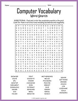 Computer Vocabulary Word Search