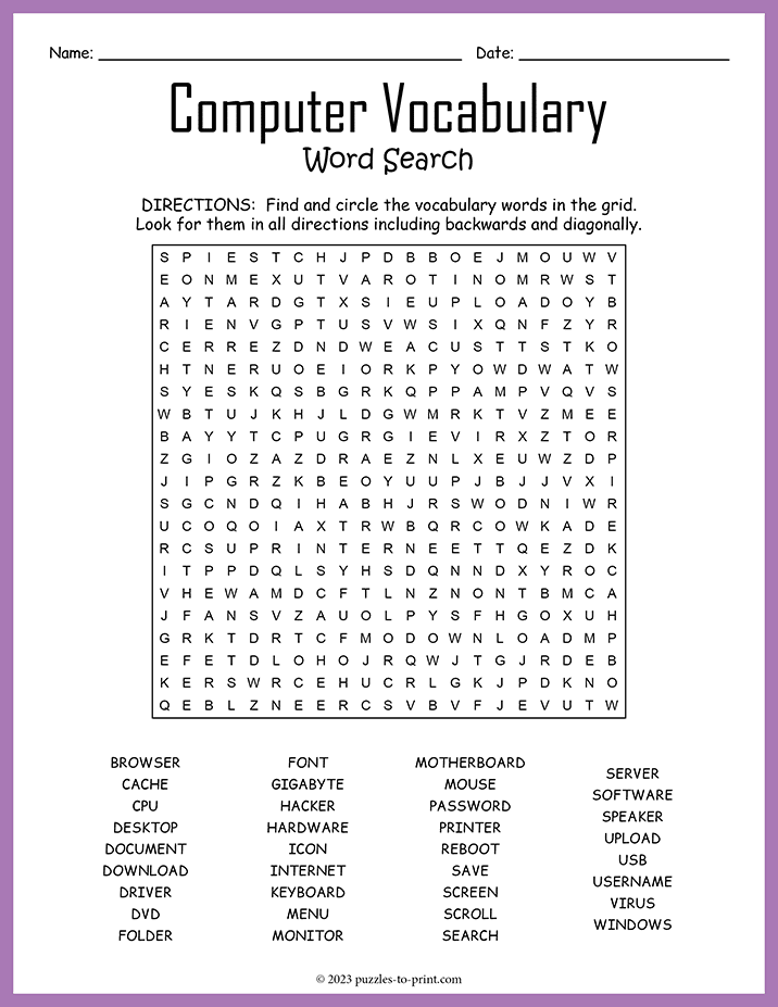 Computer Vocabulary Word Search