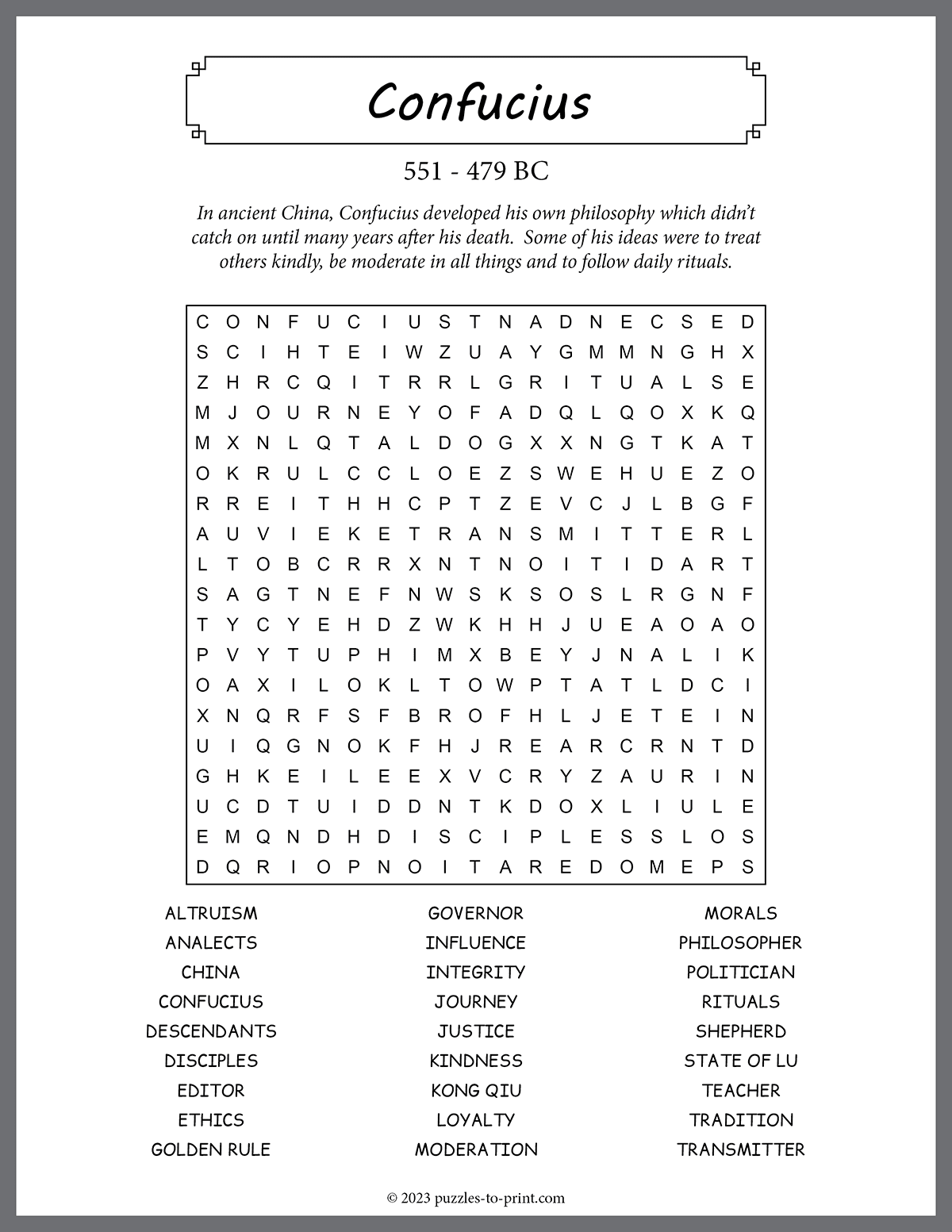 Confucius Word Search
