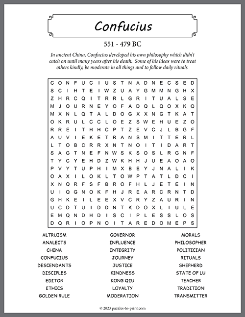 Confucius Word Search