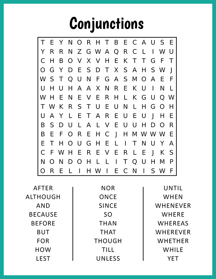 Conjunctions Word Search
