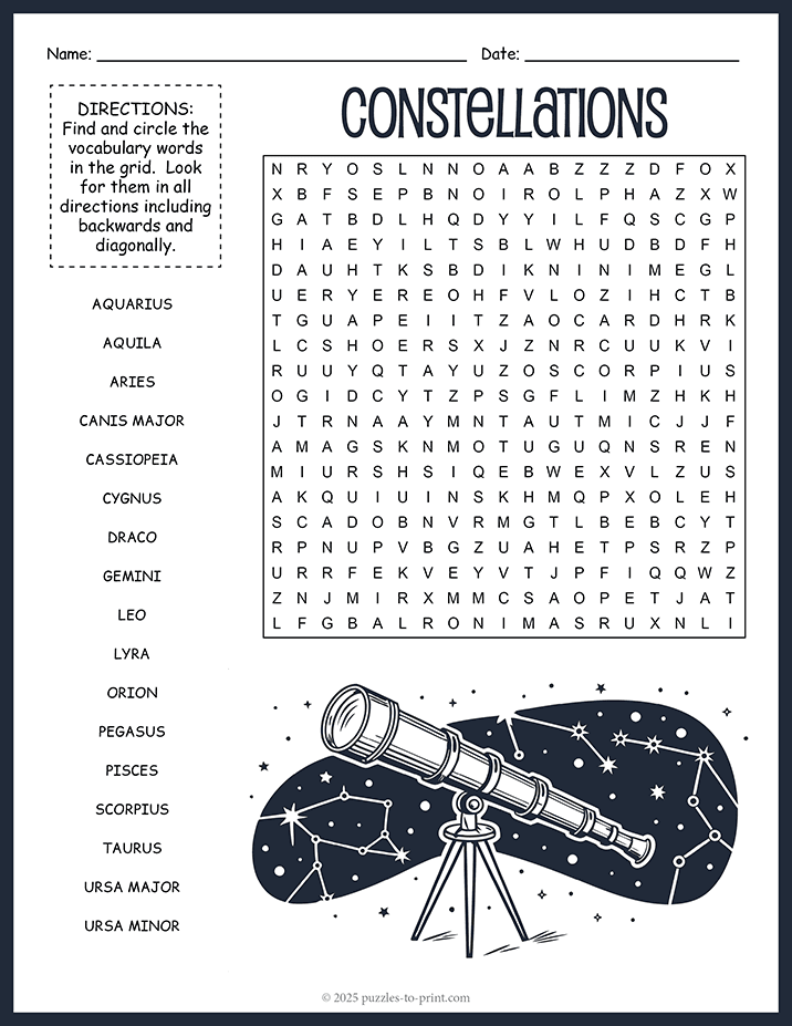 Constellations Word Search
