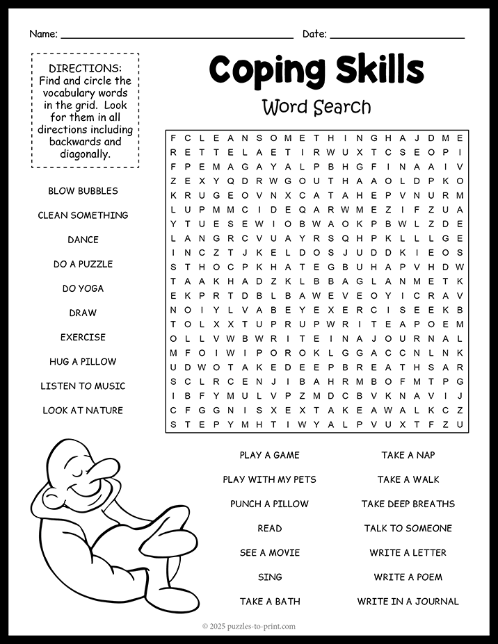 Coping Skills Word Search