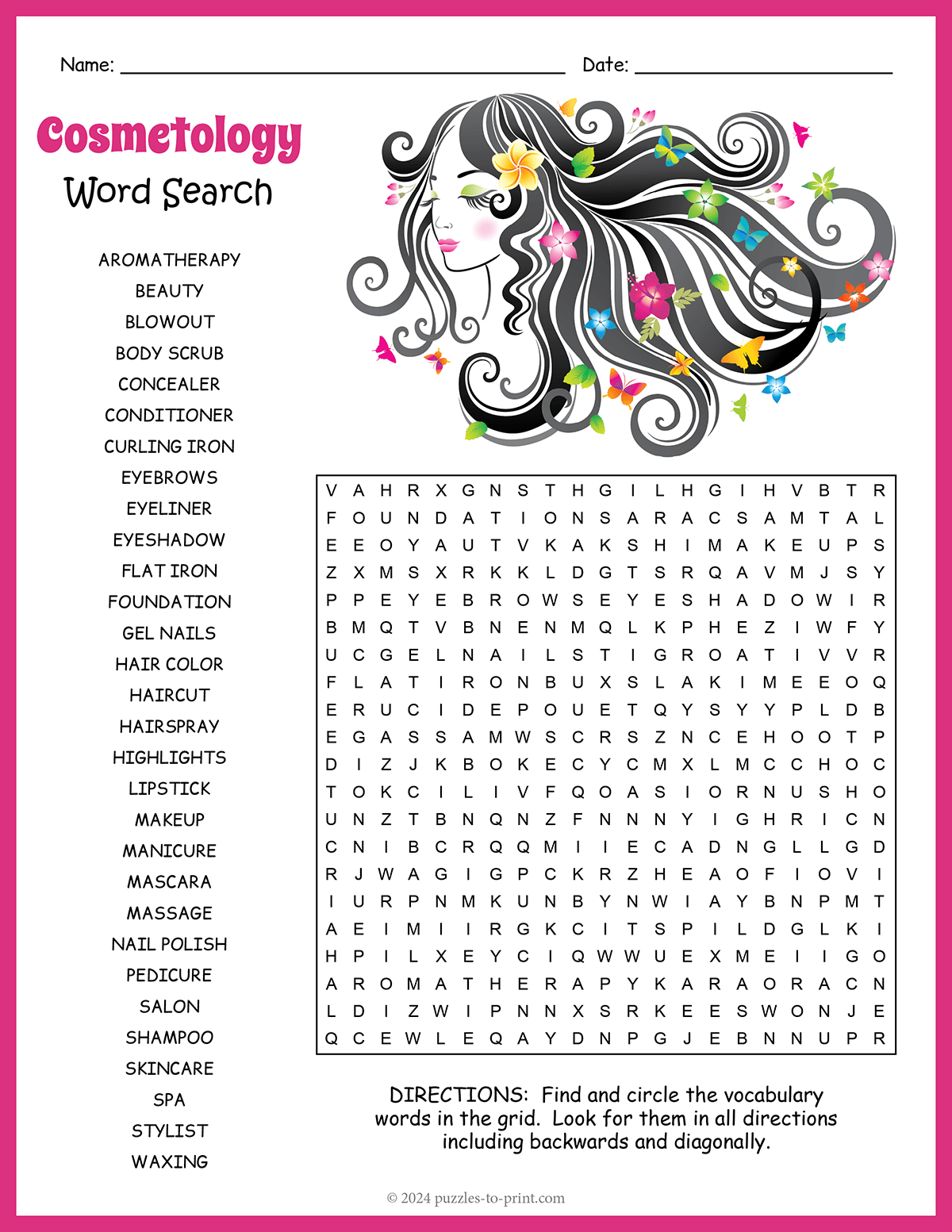 Cosmetology Word Search