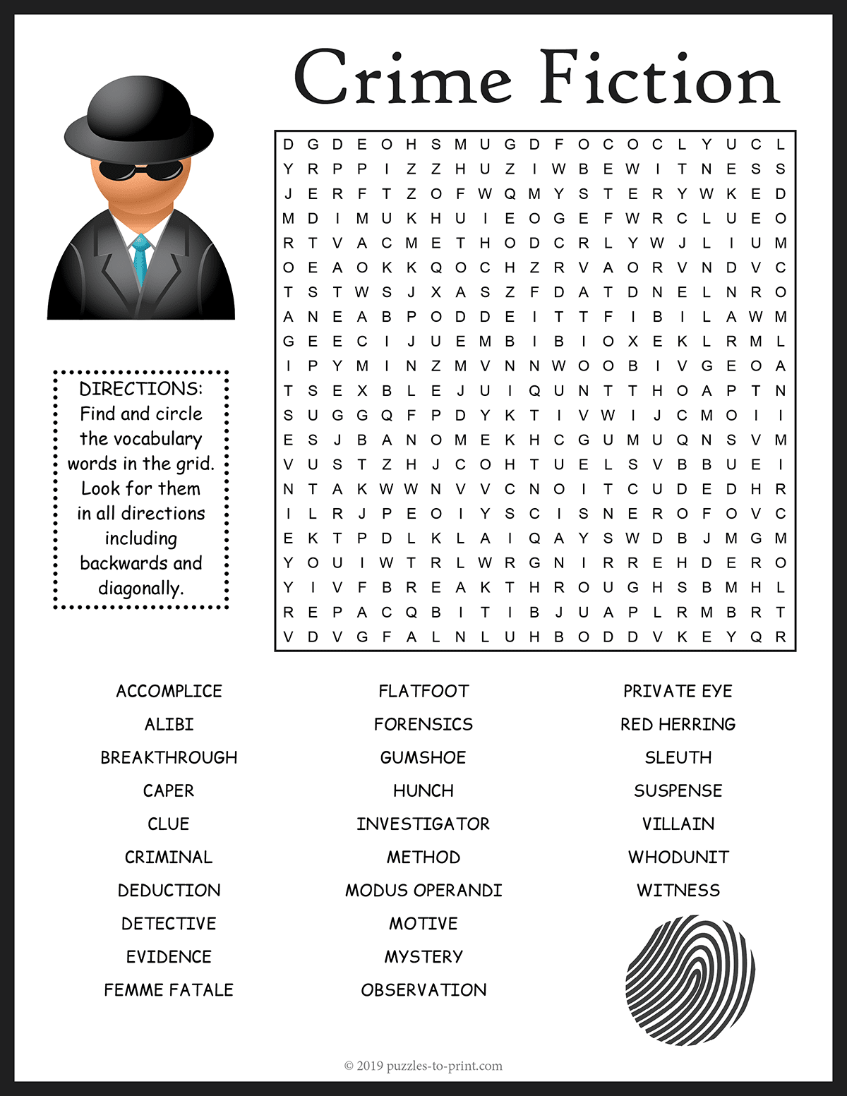 Crime Fiction Word Search