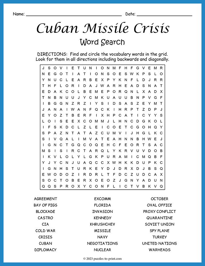 Cuban Missile Crisis Word Search