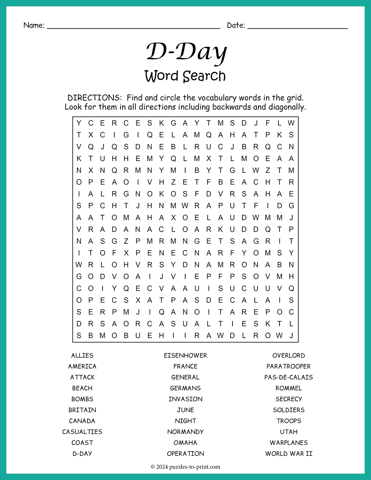 D Day Word Search
