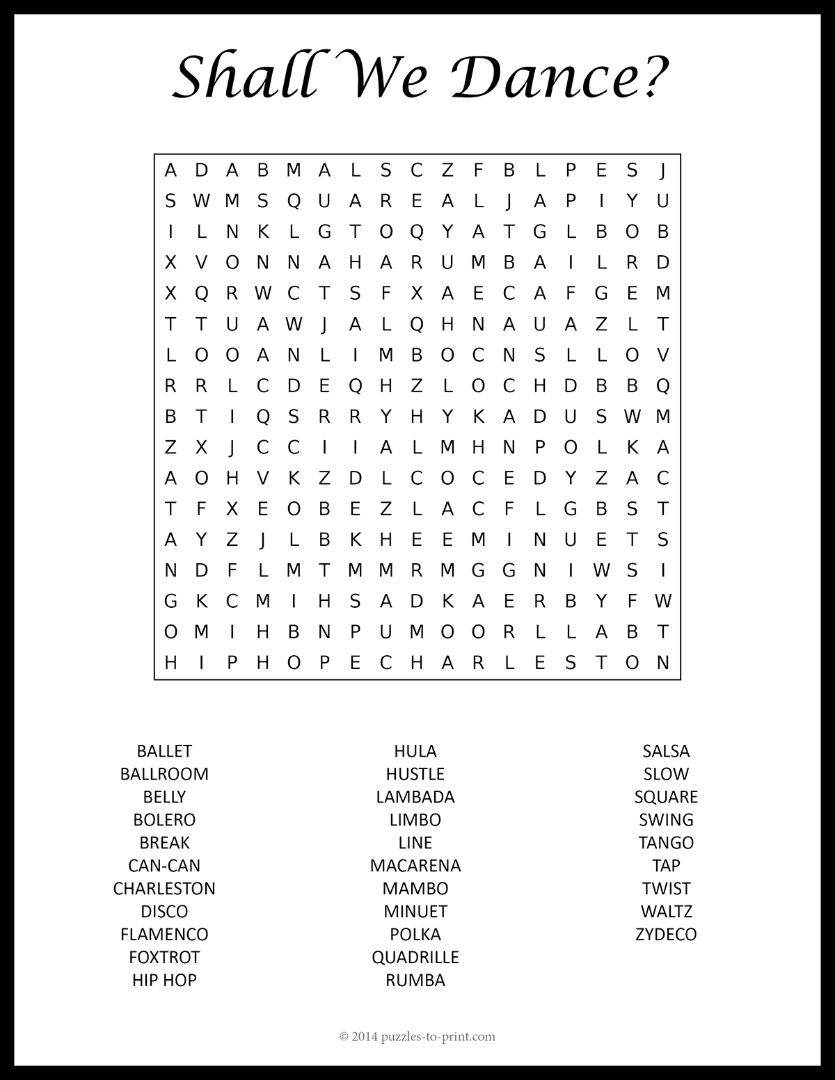 Dance Word Search