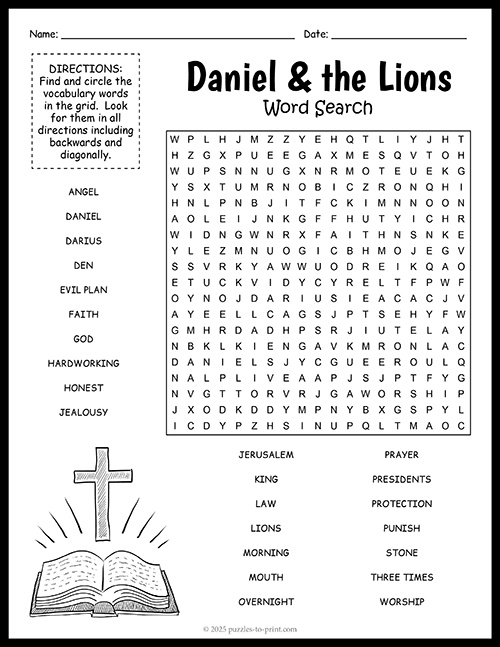 Daniel and the Lions Word Search