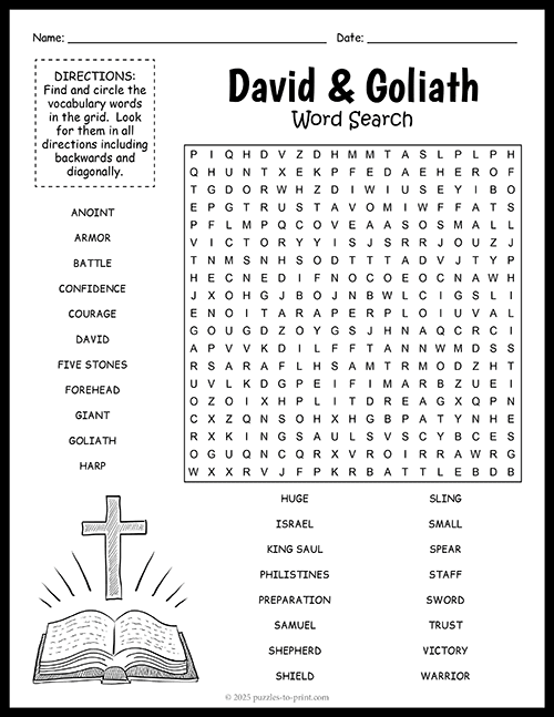 David and Goliath Word Search