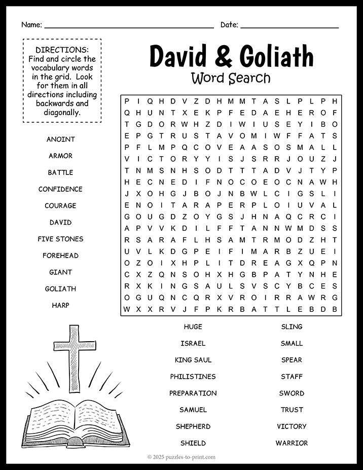 David and Goliath Word Search