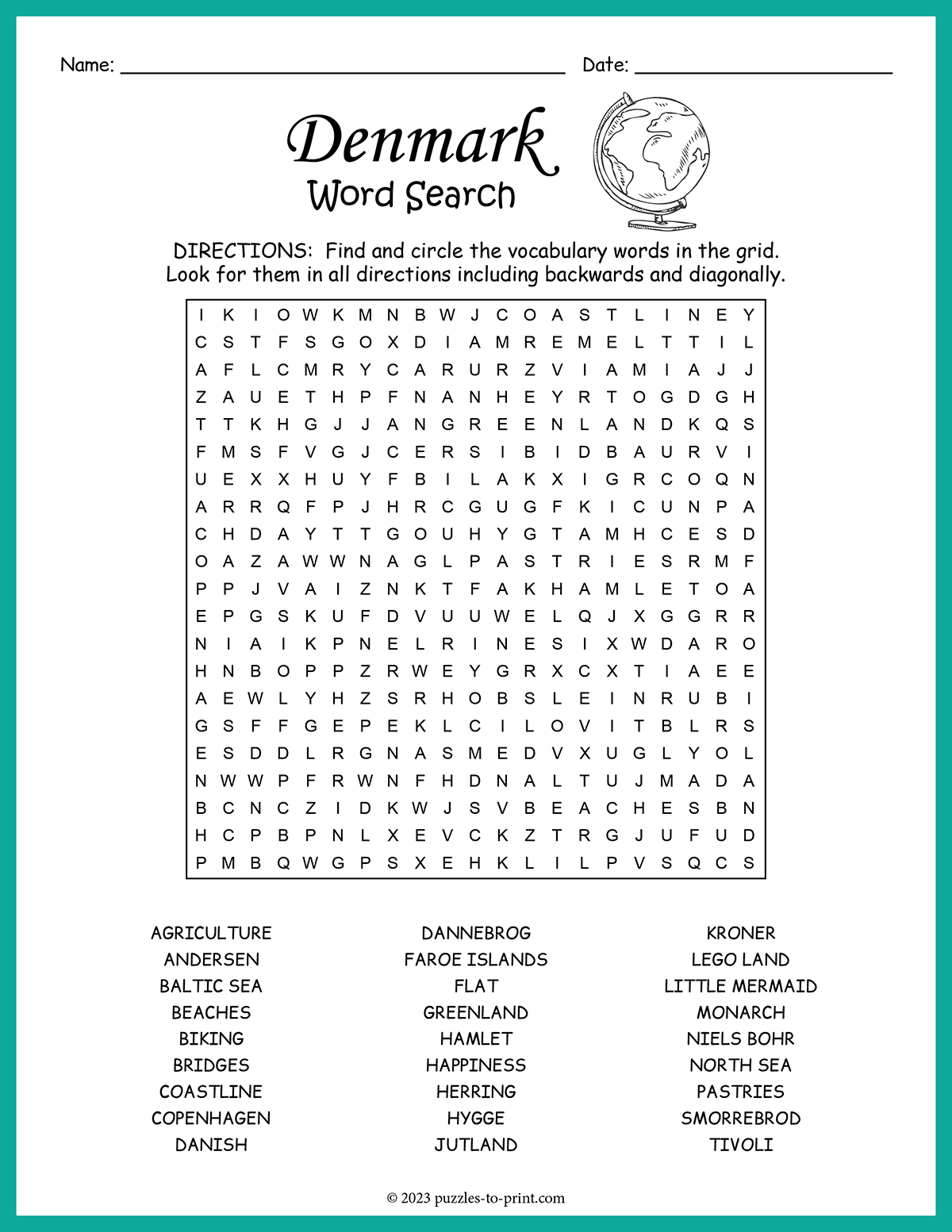 Denmark Word Search