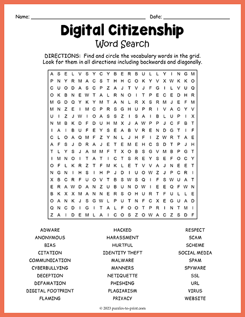 Digital Citizenship Word Search