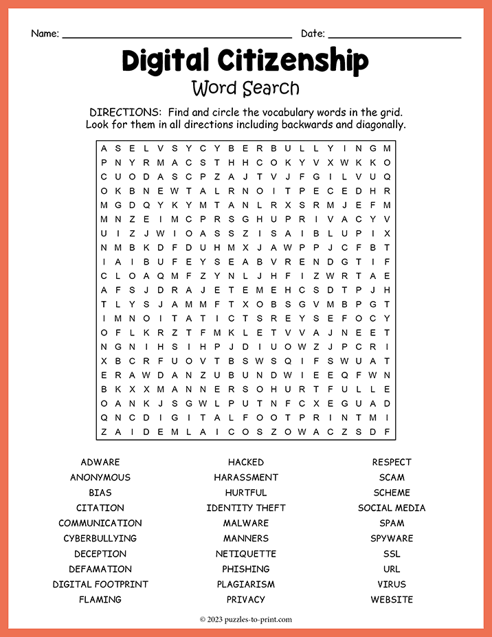 Digital Citizenship Word Search